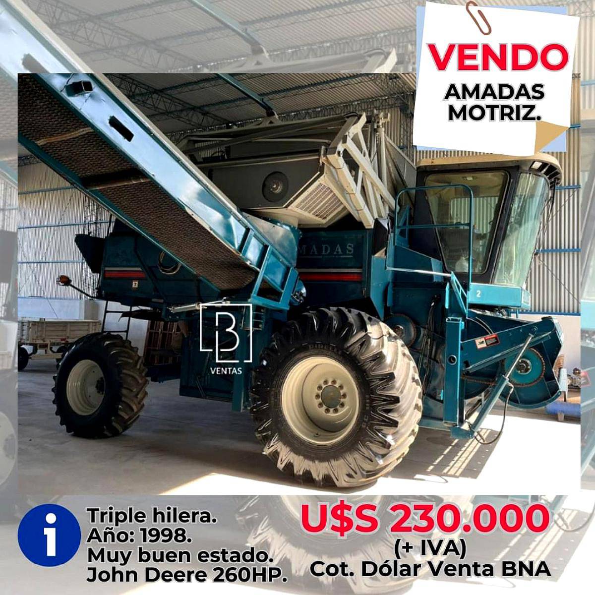 Cosechadora de Maní Amadas Motriz - Año: 1998 - u$s 230.000 - Agroads