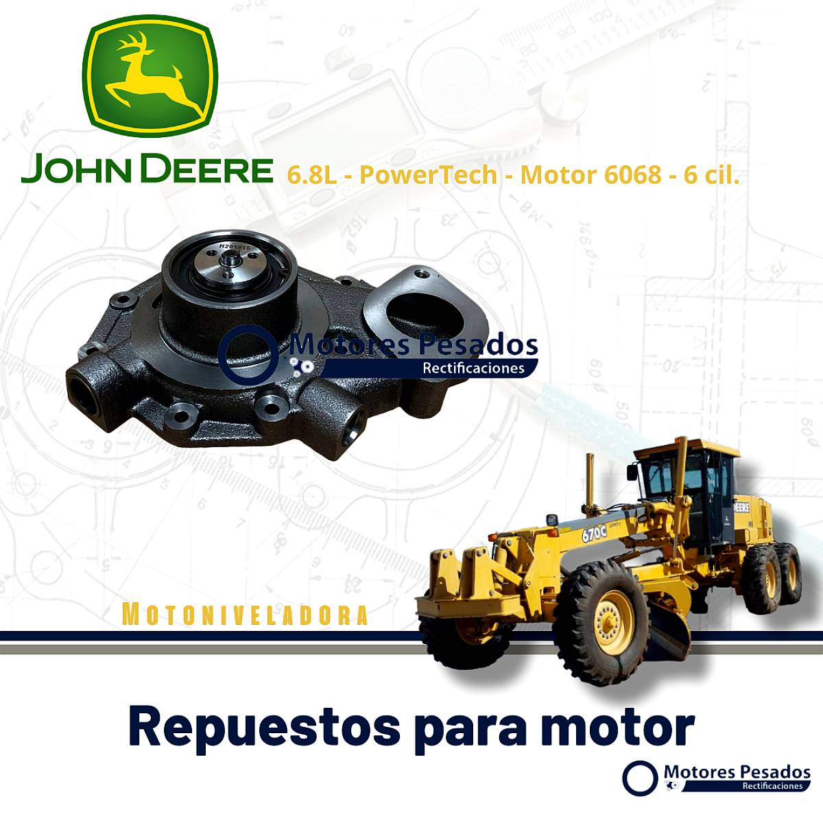 Bomba de Agua para Maquina Vial con Motor John Deere 6.8l - Agroads