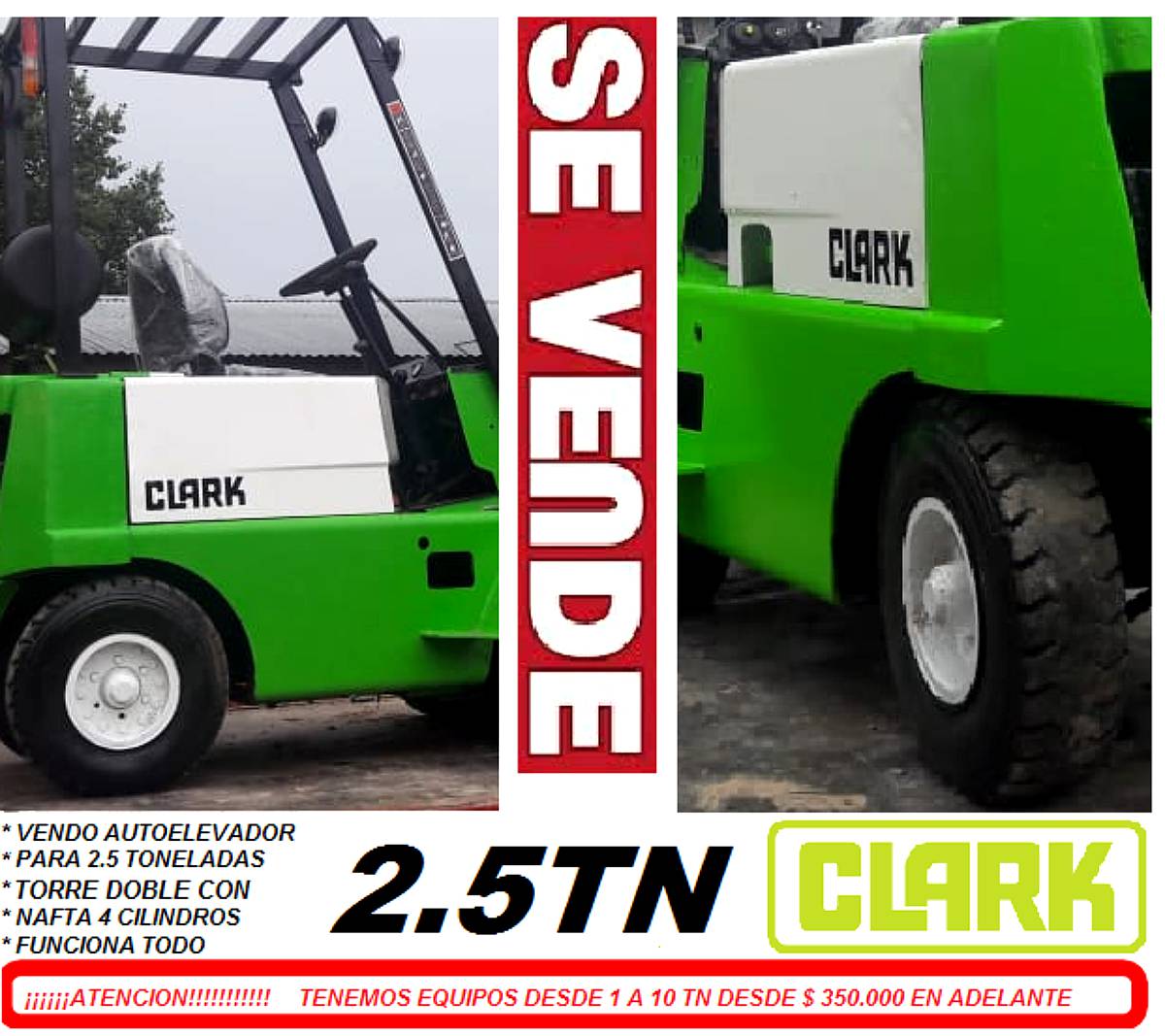 Autoelevador Clark 2.5 TN Torre Doble - $ 598.900 - Agroads