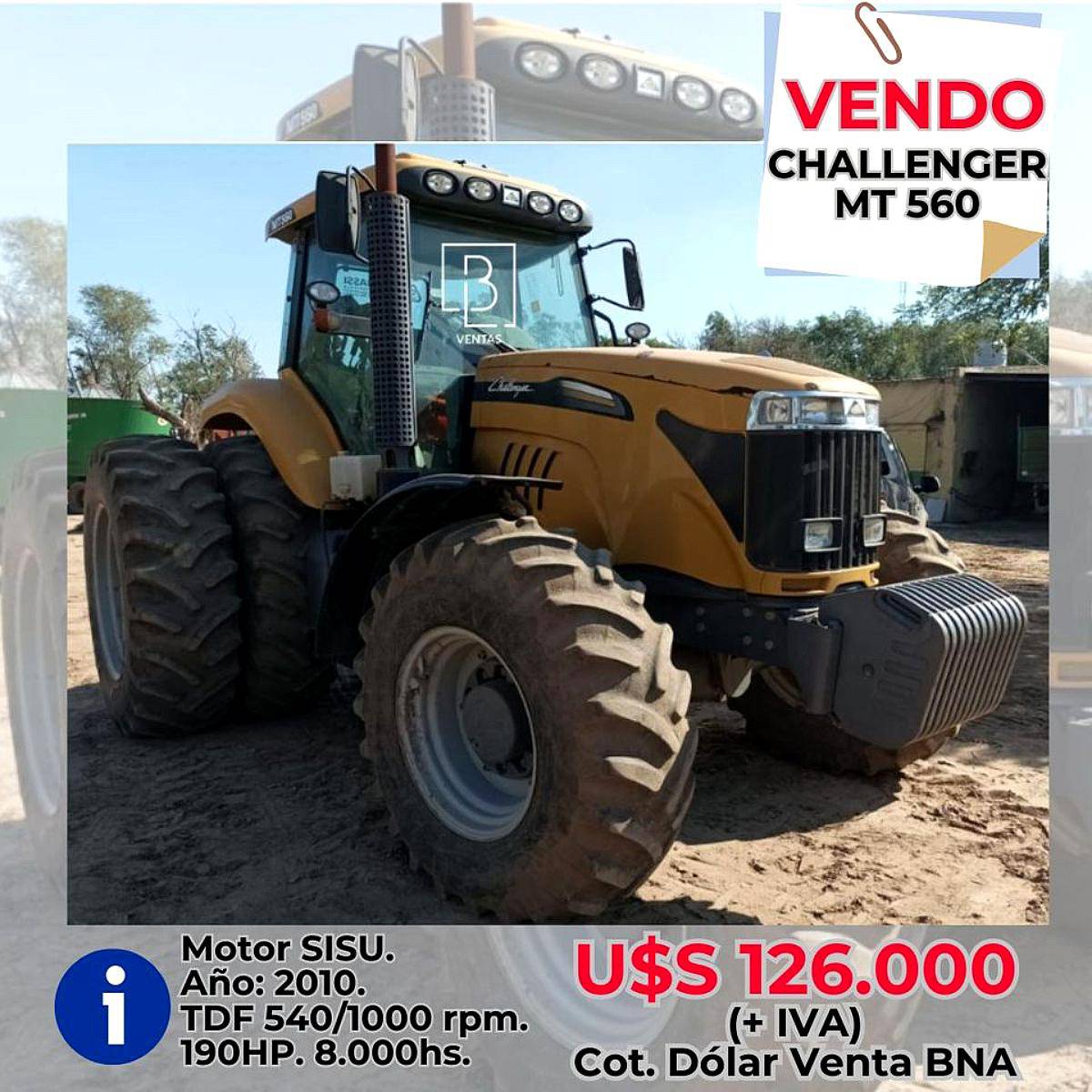 Tractor Challenger MT 560 - Año: 2010 - u$s 126.000 - Agroads