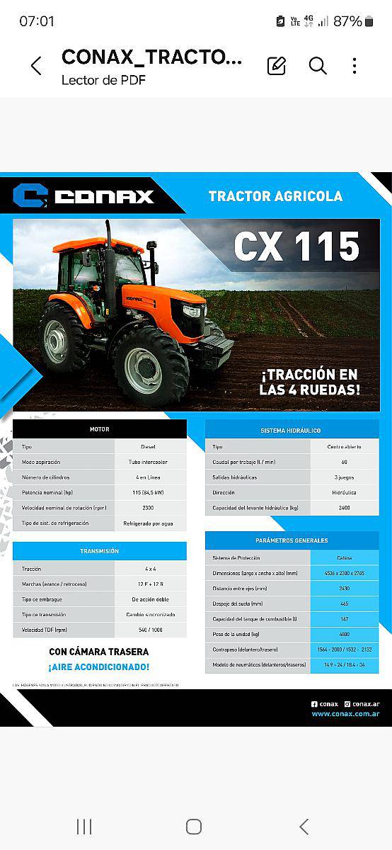 Tractor Conax CX115 de 115 CV Doble Tracción - Año: 2025 - Agroads