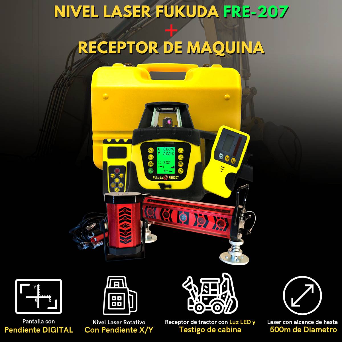 Nivel Laser Fukuda FRE207 con Receptor de Maquina - Agroads