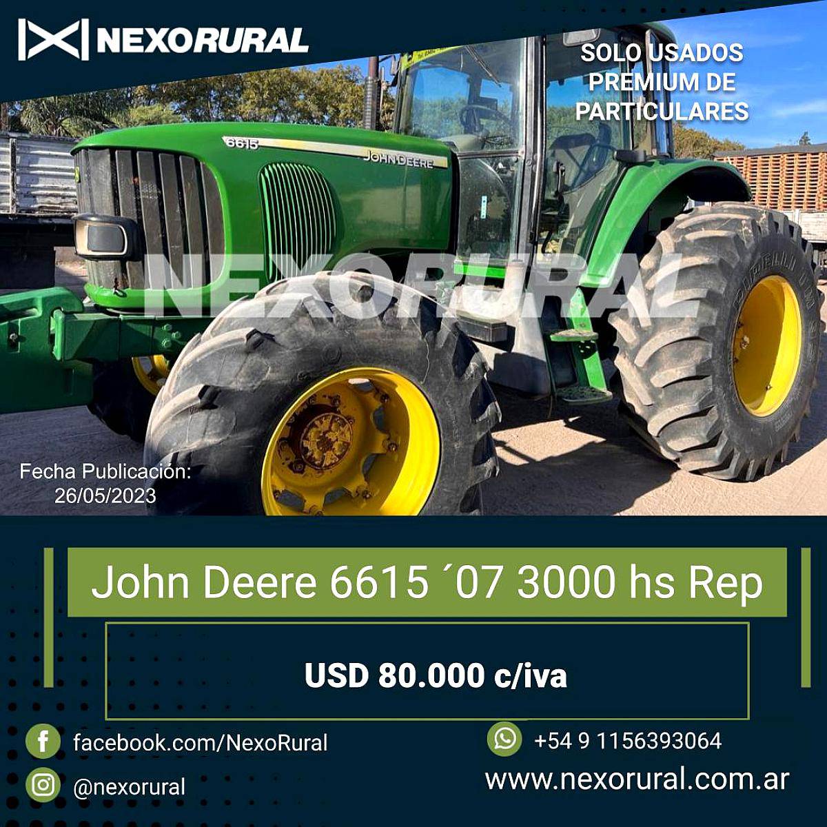 John Deere 6615, 2007, 3000 Hs de Reparado , 125 HP - Agroads