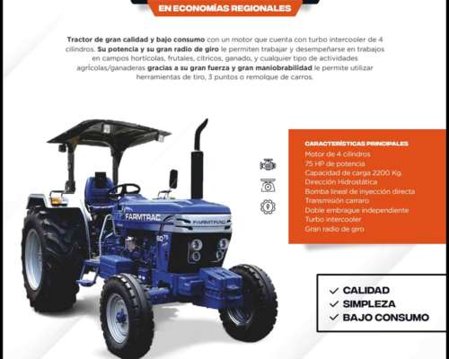 Farmtrac FT6075 2wd. Transmisión Carraro. Motor Ford (licenc - Agroads